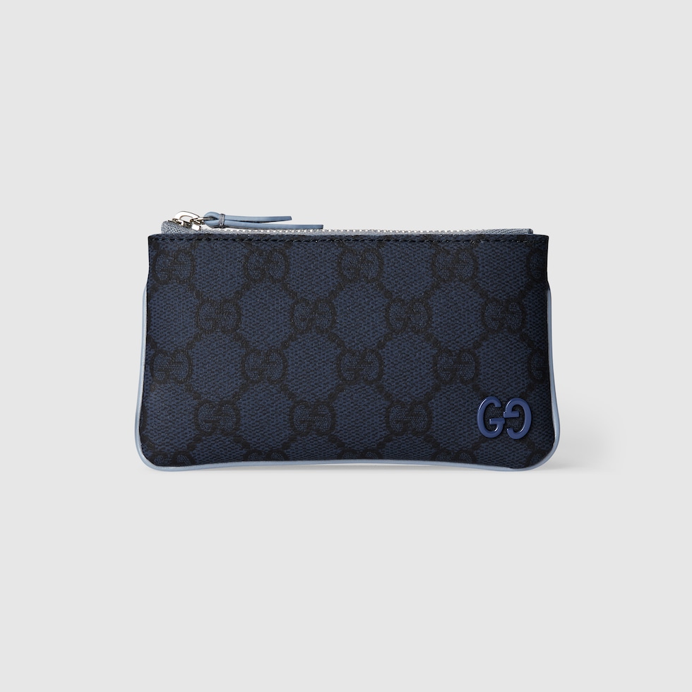Dusty blue trim key pouch in dark blue GG Supreme | GUCCI® UK