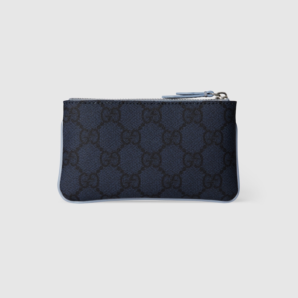 Dusty blue trim key pouch in dark blue GG Supreme | GUCCI® UK