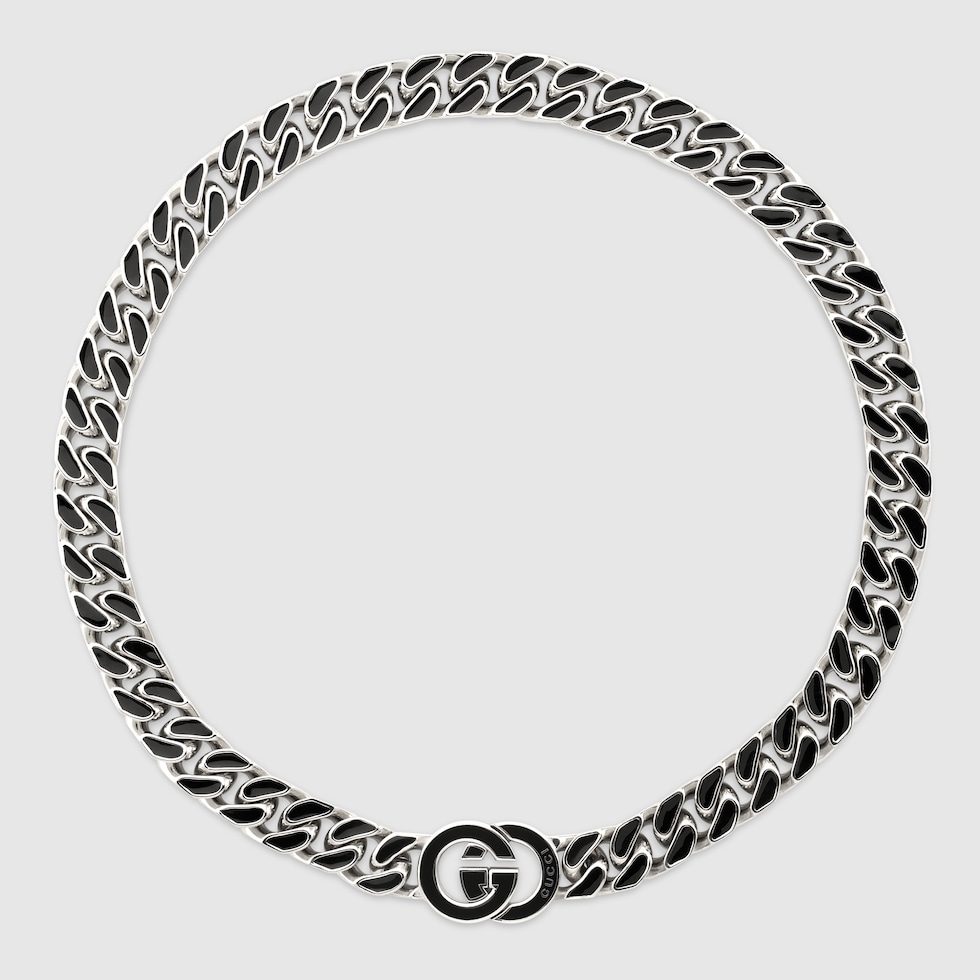 Gucci Interlocking flat chain necklace in palladium-toned brass | GUCCI® US