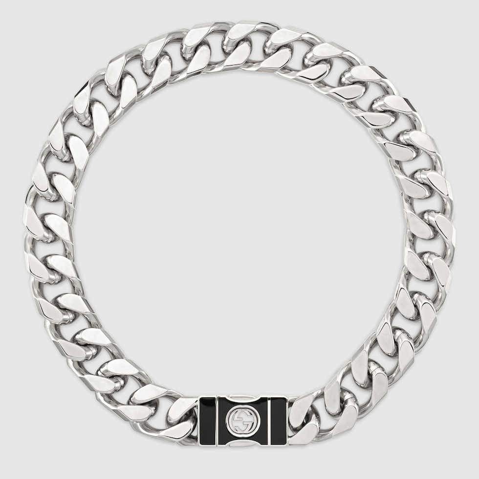 Collar de cadena Gucci Interlocking en latón en tono paladio | GUCCI® ES