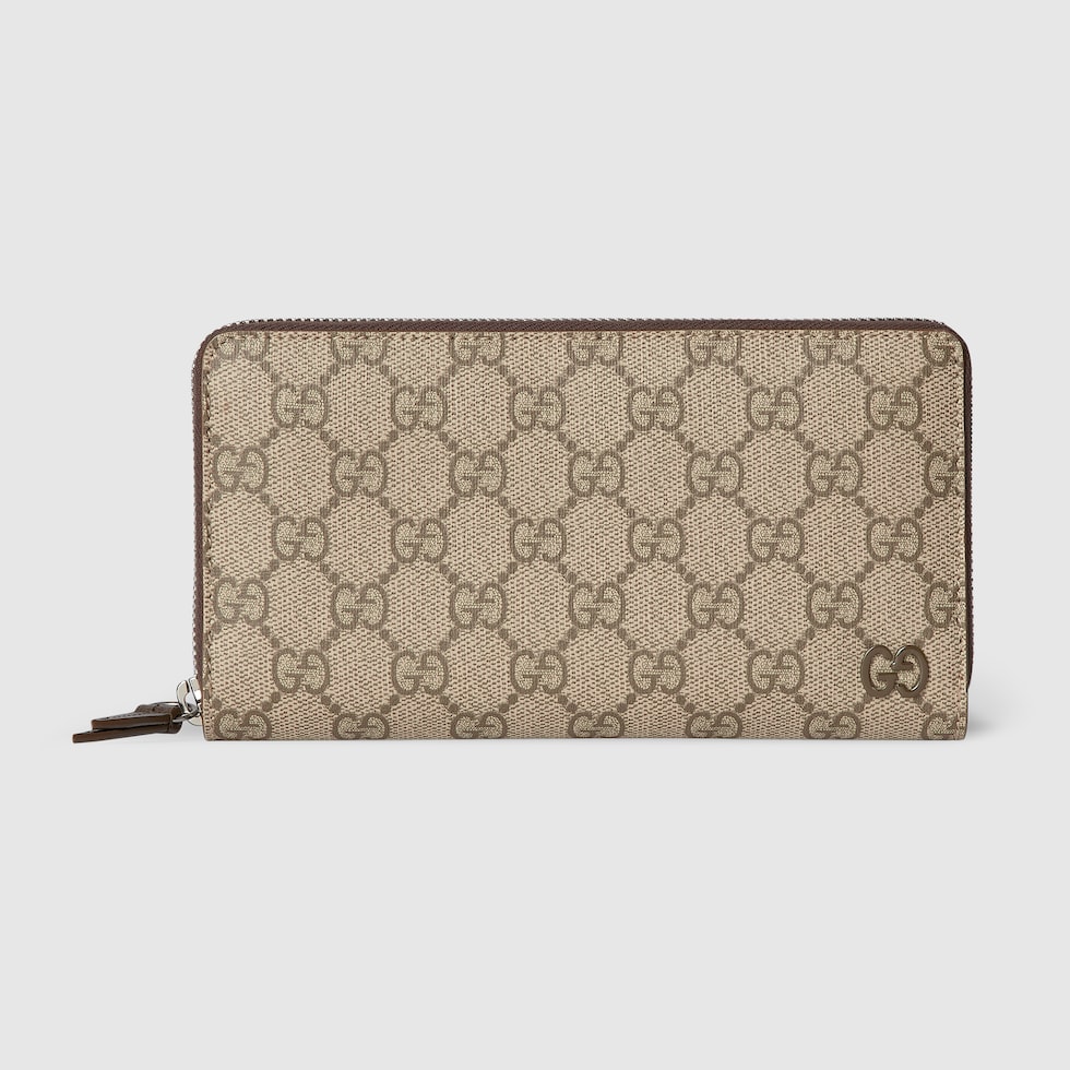 Brown interior GG zip around wallet in beige and brown GG Supreme ...