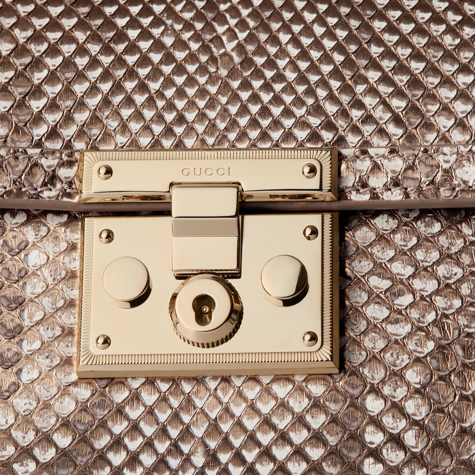 Padlock python small top handle bag in metallic gold | GUCCI® TR