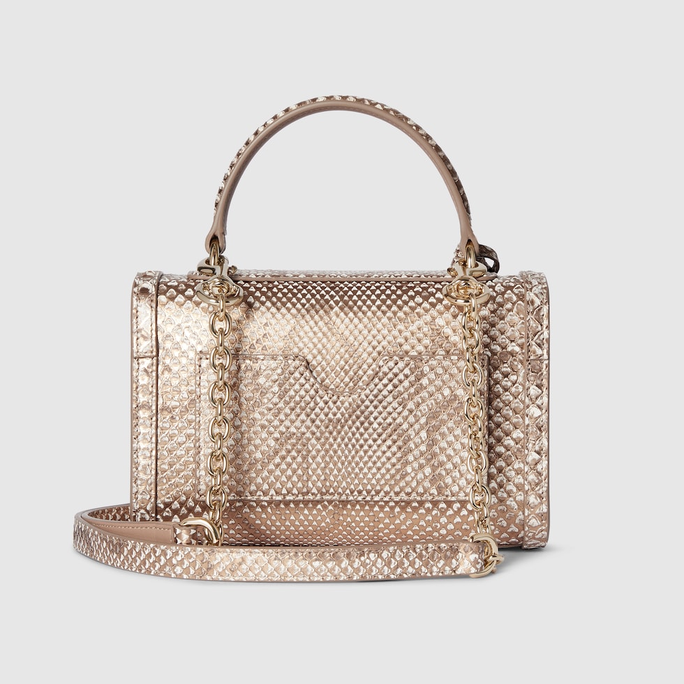 Padlock python small top handle bag in metallic gold | GUCCI® AE