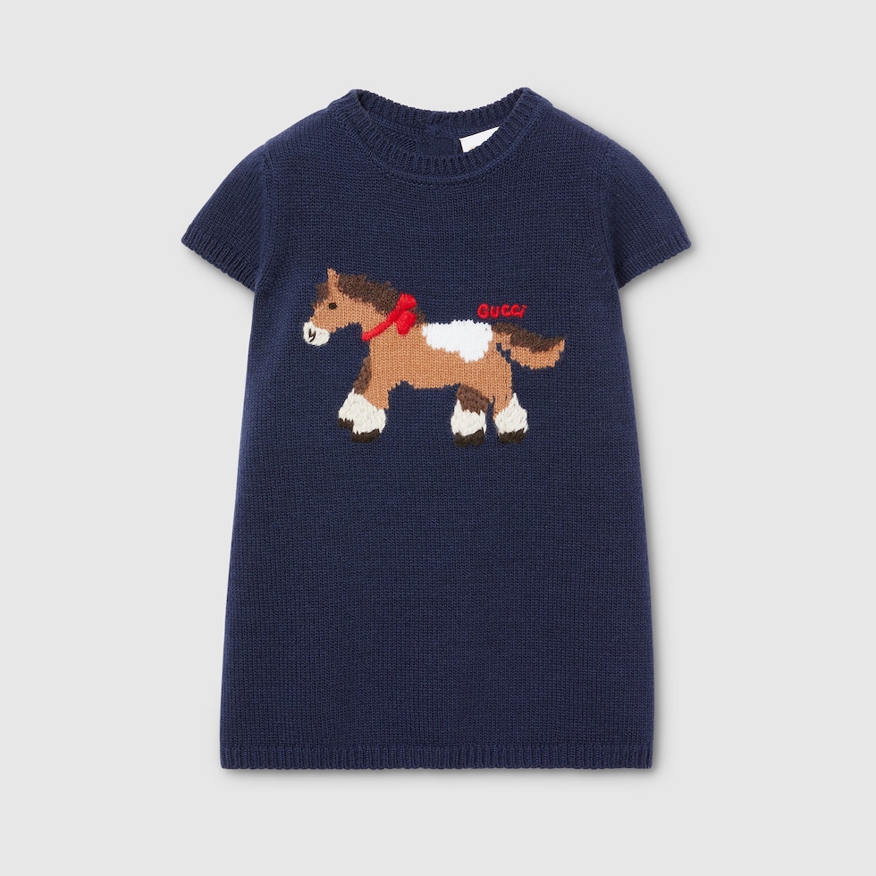Baby wool dress in dark blue | GUCCI® US