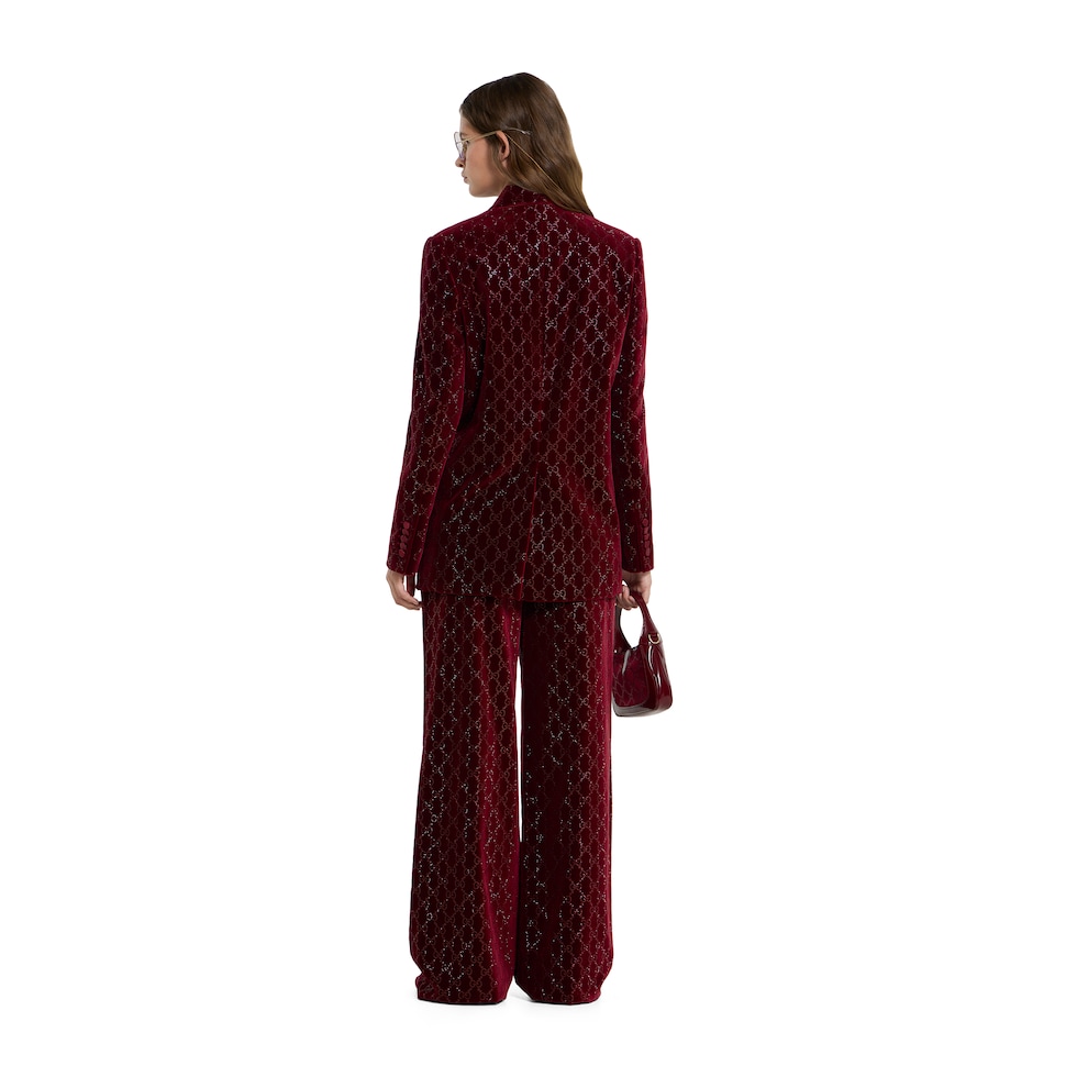 Embroidered cotton velvet in Gucci Rosso Ancora red | GUCCI® ZA