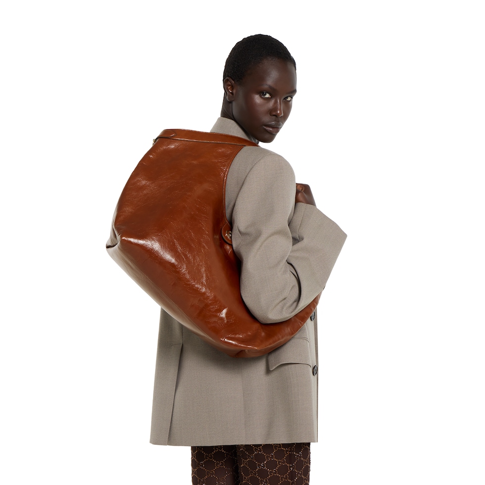 Gucci Giglio large tote bag in dark brown leather | GUCCI® SG