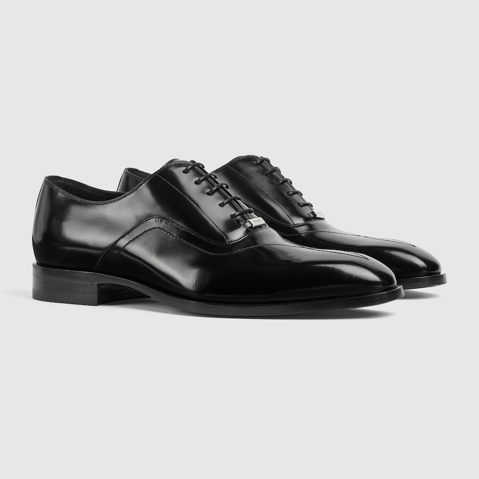 Men's lace-up shoe with topstitch in black leather | GUCCI® US