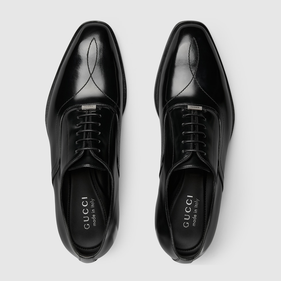 Men's lace-up shoe with topstitch in black leather | GUCCI® DK