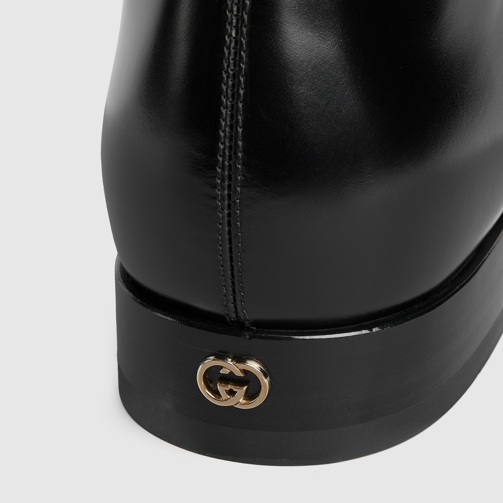 Men's boot with buckle in black leather | GUCCI® US