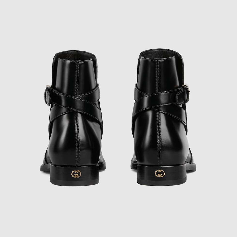 Men's boot with buckle in black leather | GUCCI® US