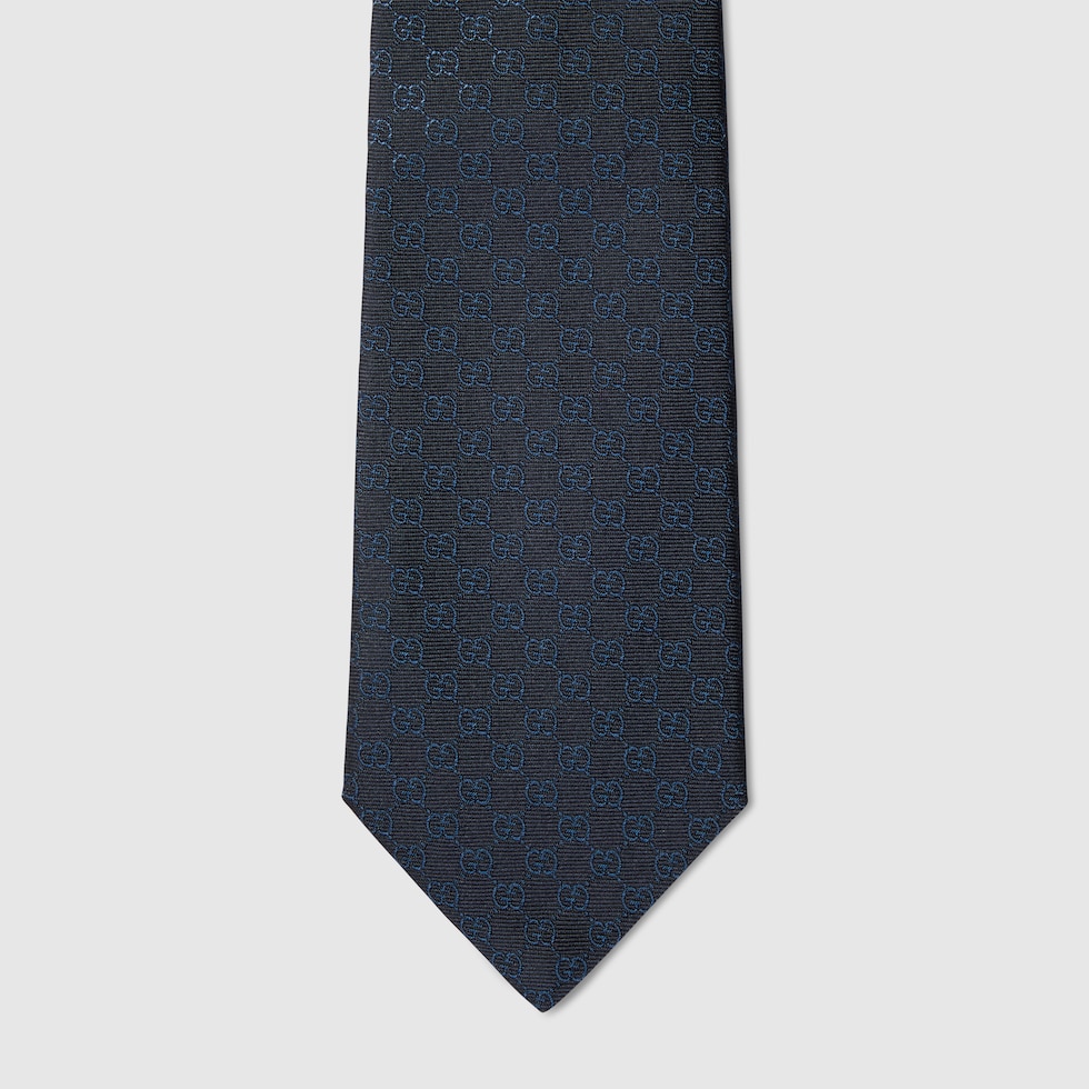 GG silk jacquard tie in dark blue and light blue | GUCCI® US