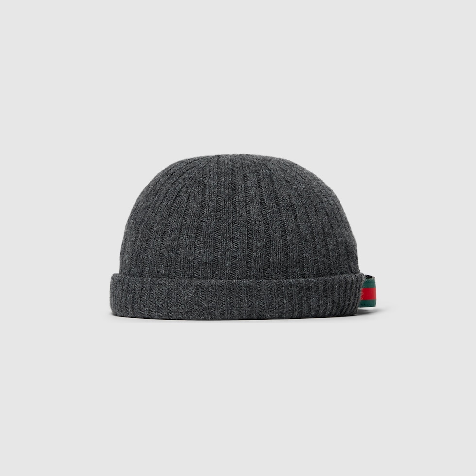 Rib knit wool hat in grey and blue | GUCCI® SG