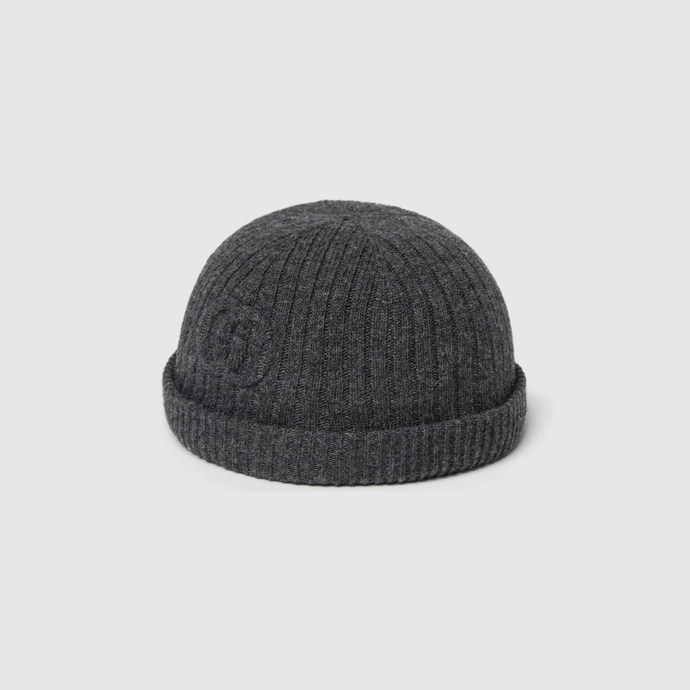 Rib knit wool hat in grey and blue | GUCCI® SG