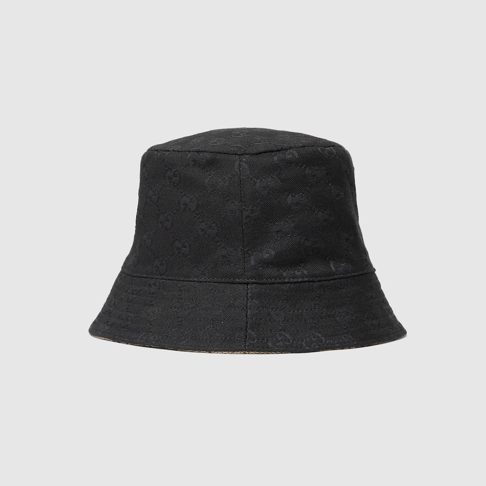 Reversible GG canvas bucket hat in black and beige | GUCCI® SG