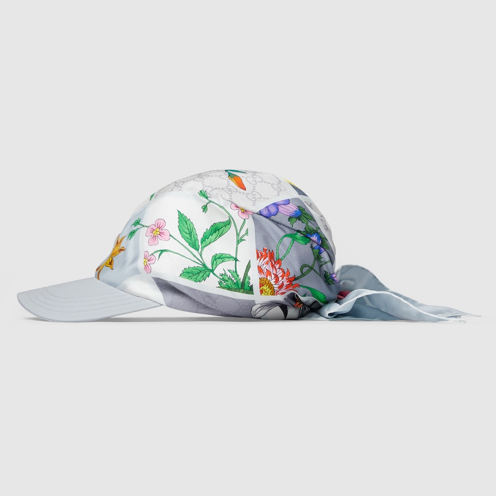 Printed silk baseball cap in white and light grey | GUCCI® SA
