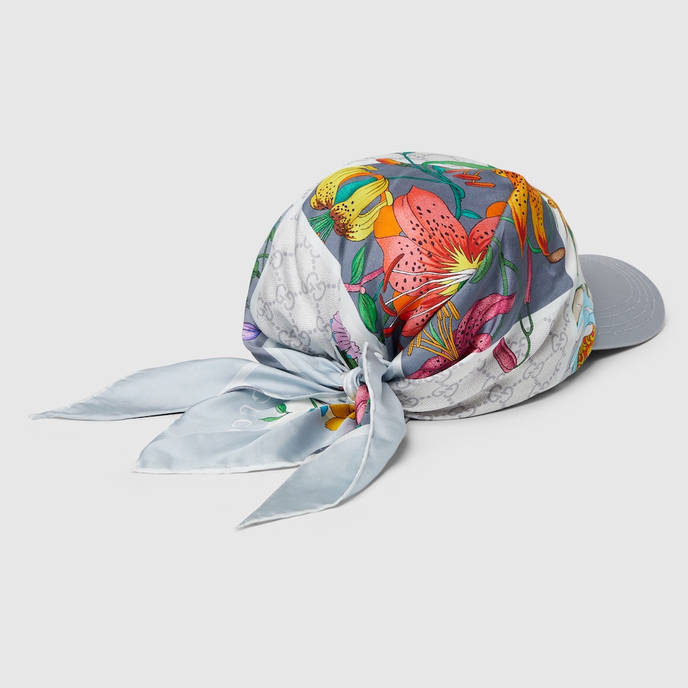 Printed silk baseball cap in white and light grey | GUCCI® SA