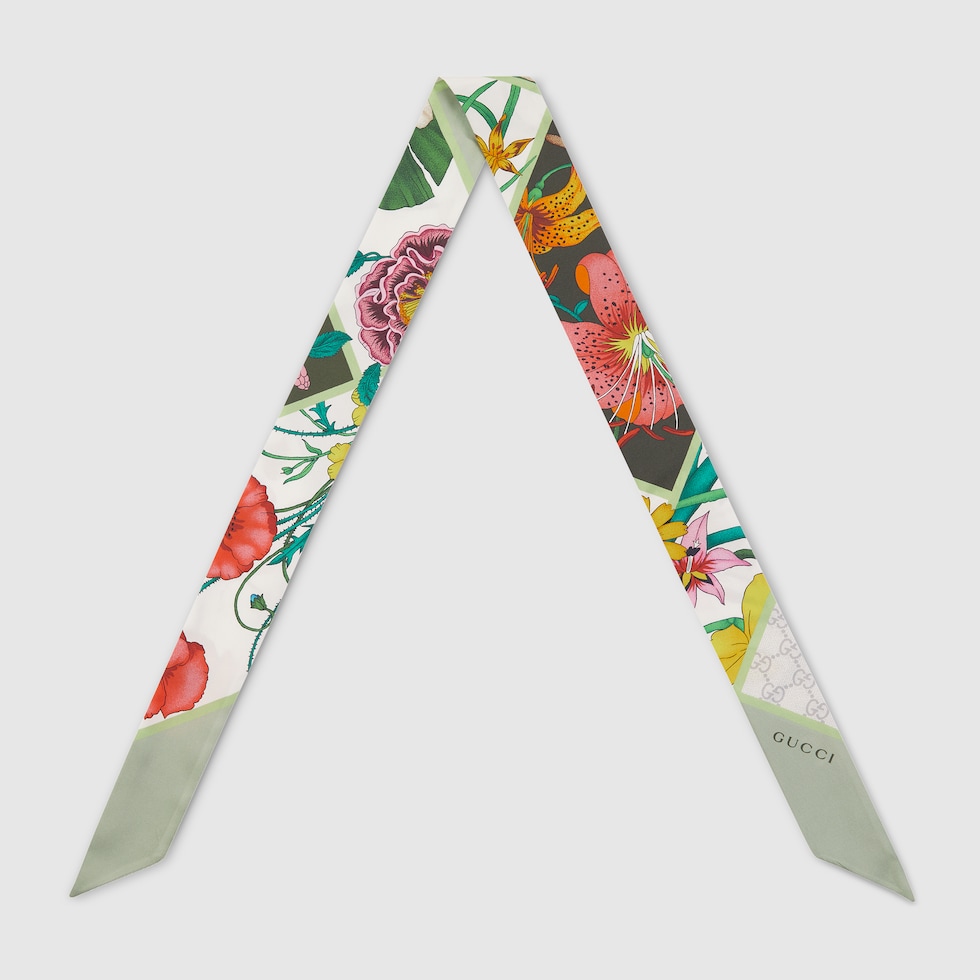 Cinta de seda estampada en verde y multicolor | GUCCI® ZA