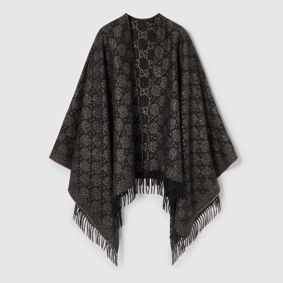 GG cashmere lamé cape in black and grey | GUCCI® US