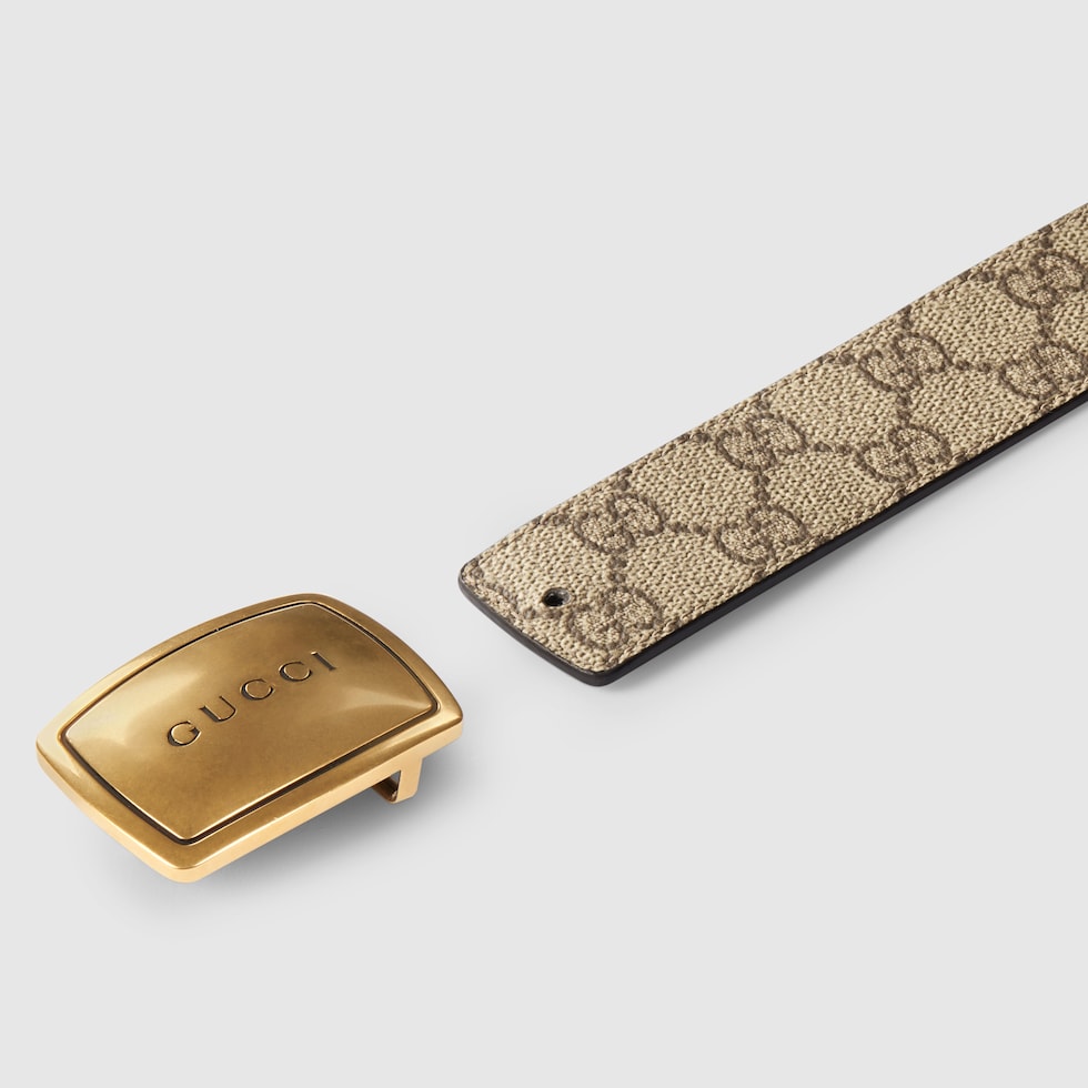 Belt with plaque buckle in beige and brown Supreme | GUCCI® UK