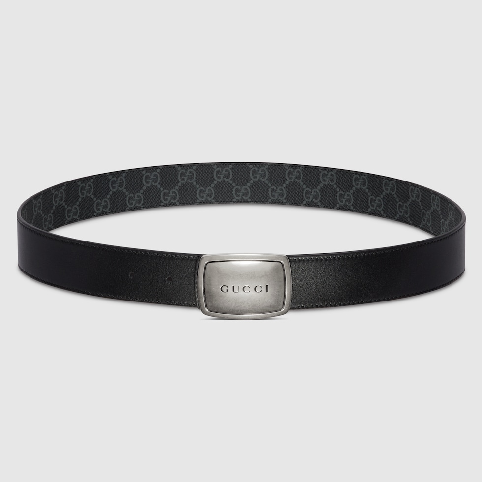 Belt with plaque buckle in black Supreme | GUCCI® US
