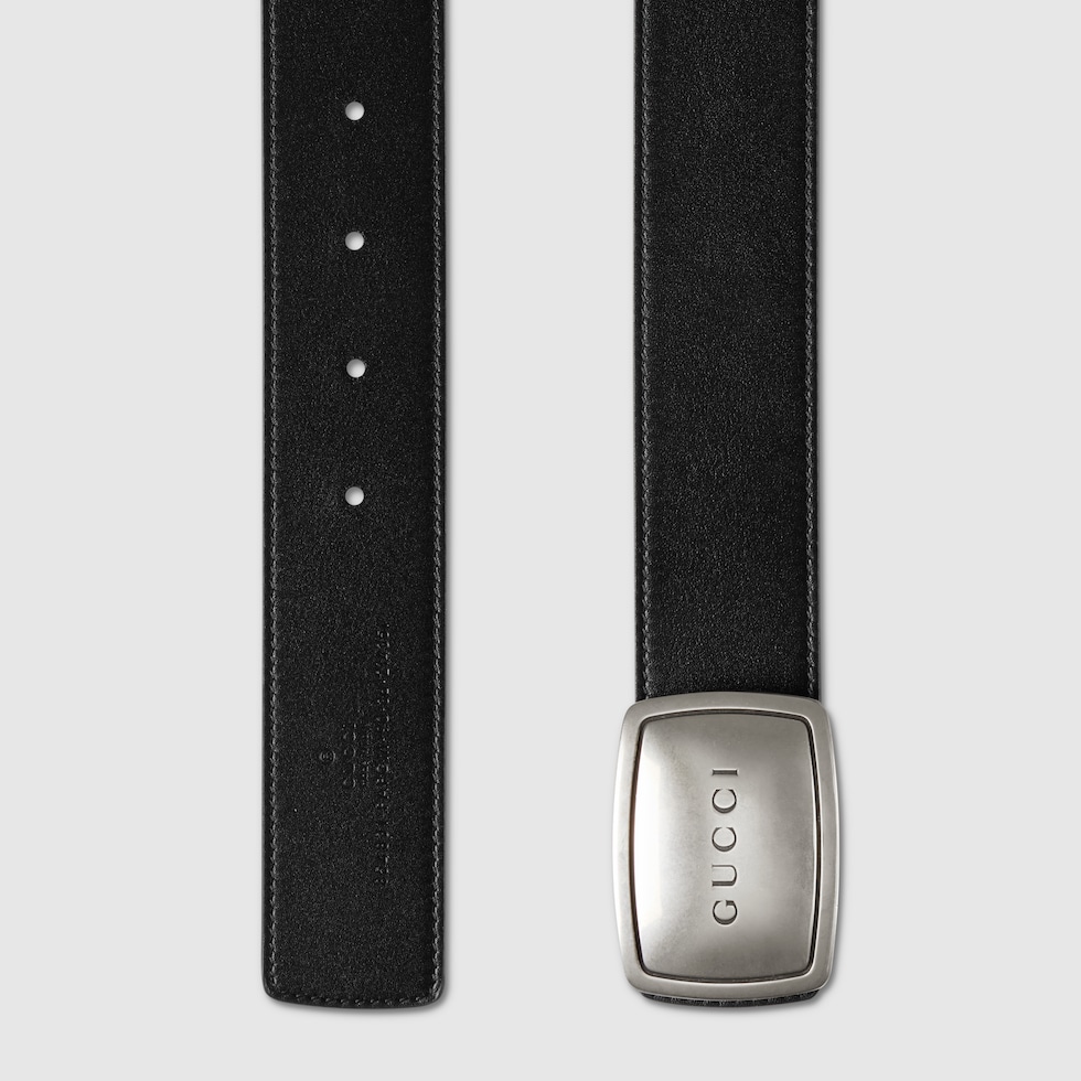 Belt with plaque buckle in black Supreme | GUCCI® US