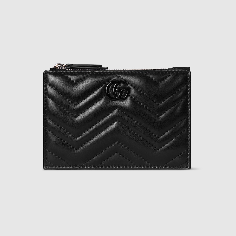 GG Marmont zip key pouch in black leather | GUCCI® SG