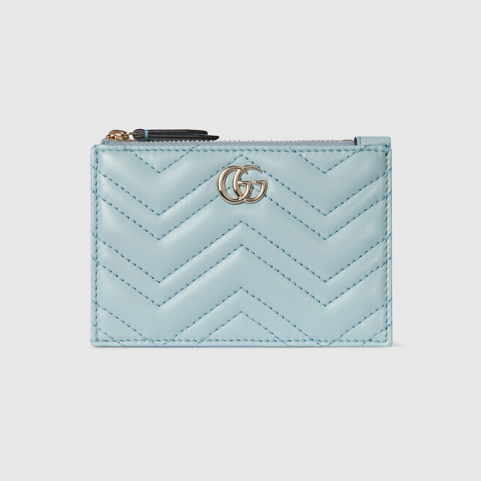 GG Marmont zip key pouch in light blue leather | GUCCI® SE