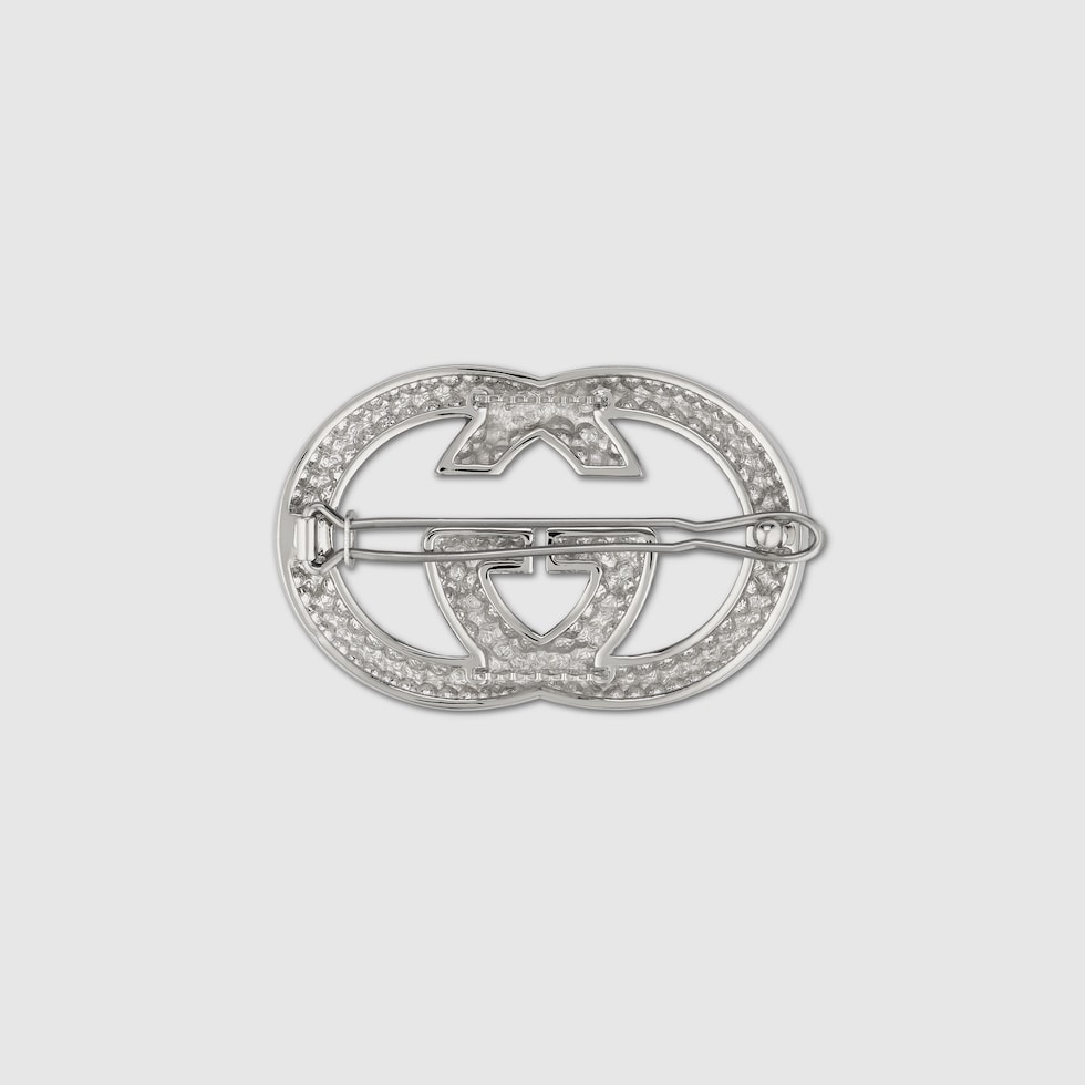 Interlocking G hair clip with crystals in palladium-toned | GUCCI® SG