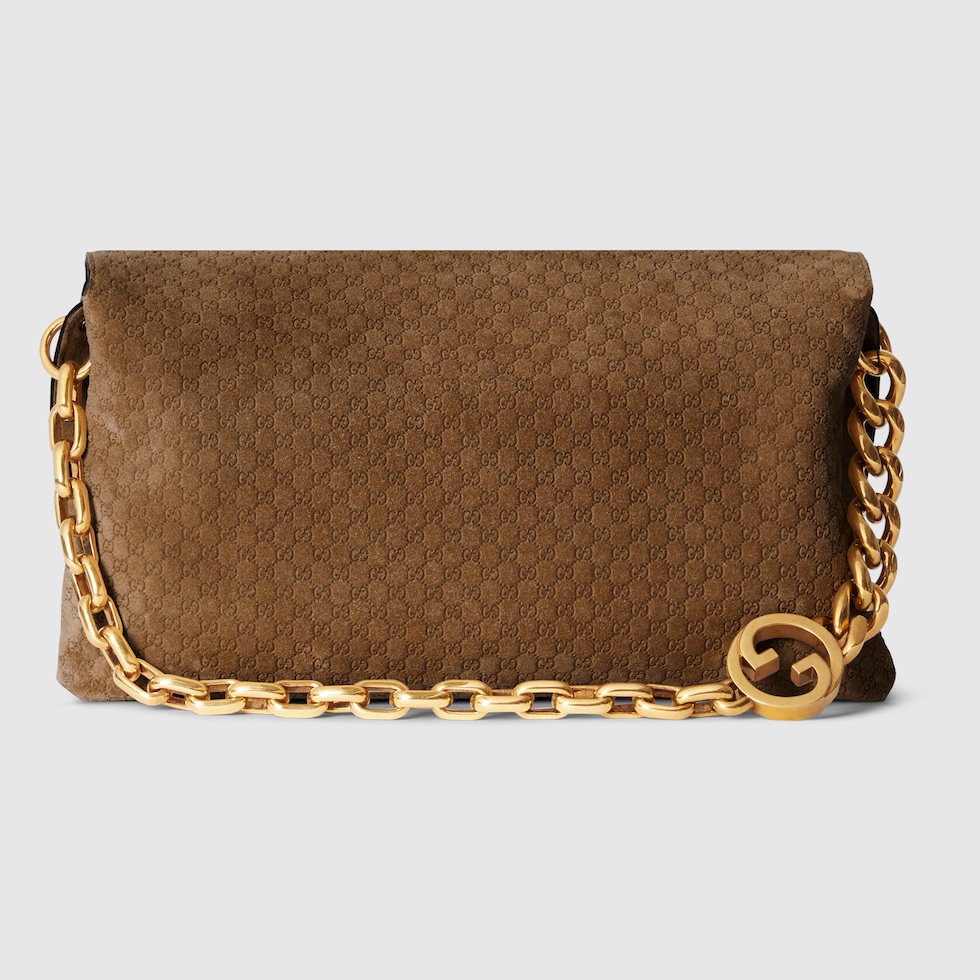 Large shoulder bag with chain in brown GG suede | GUCCI® CH