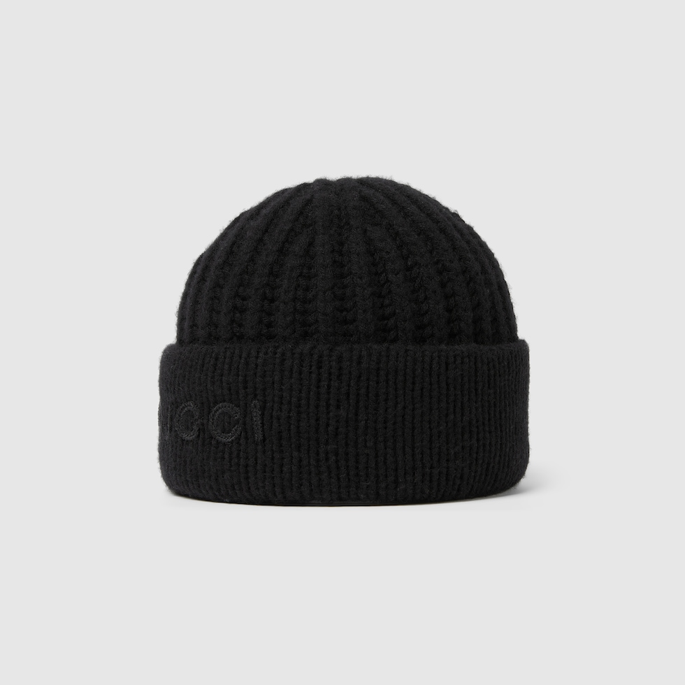 Cappello in lana cashmere con ricamo in nero | GUCCI® AE