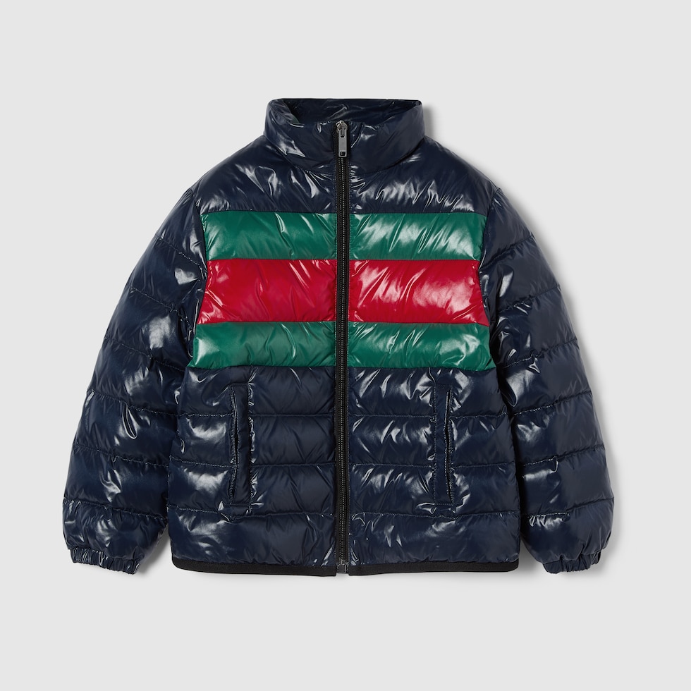Children's padded jacket with Web in dark blue | GUCCI® US