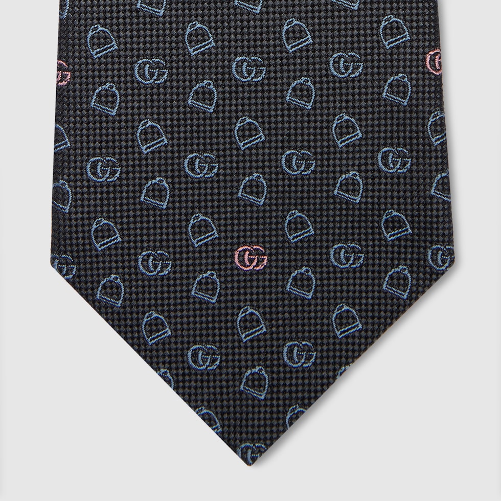 Silk jacquard tie in dark blue and blue | GUCCI® AU