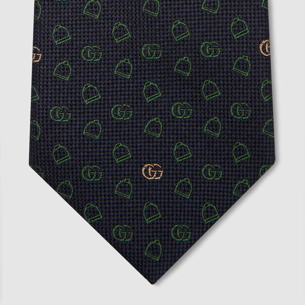 Silk jacquard tie in dark blue and green | GUCCI® AU