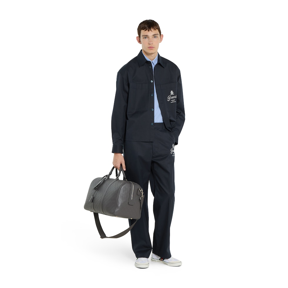 Cotton twill shirt with print in dark blue | GUCCI® SG