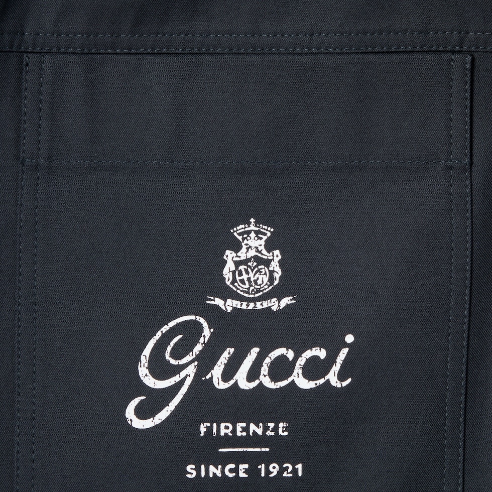 Cotton twill shirt with print in dark blue | GUCCI® CA