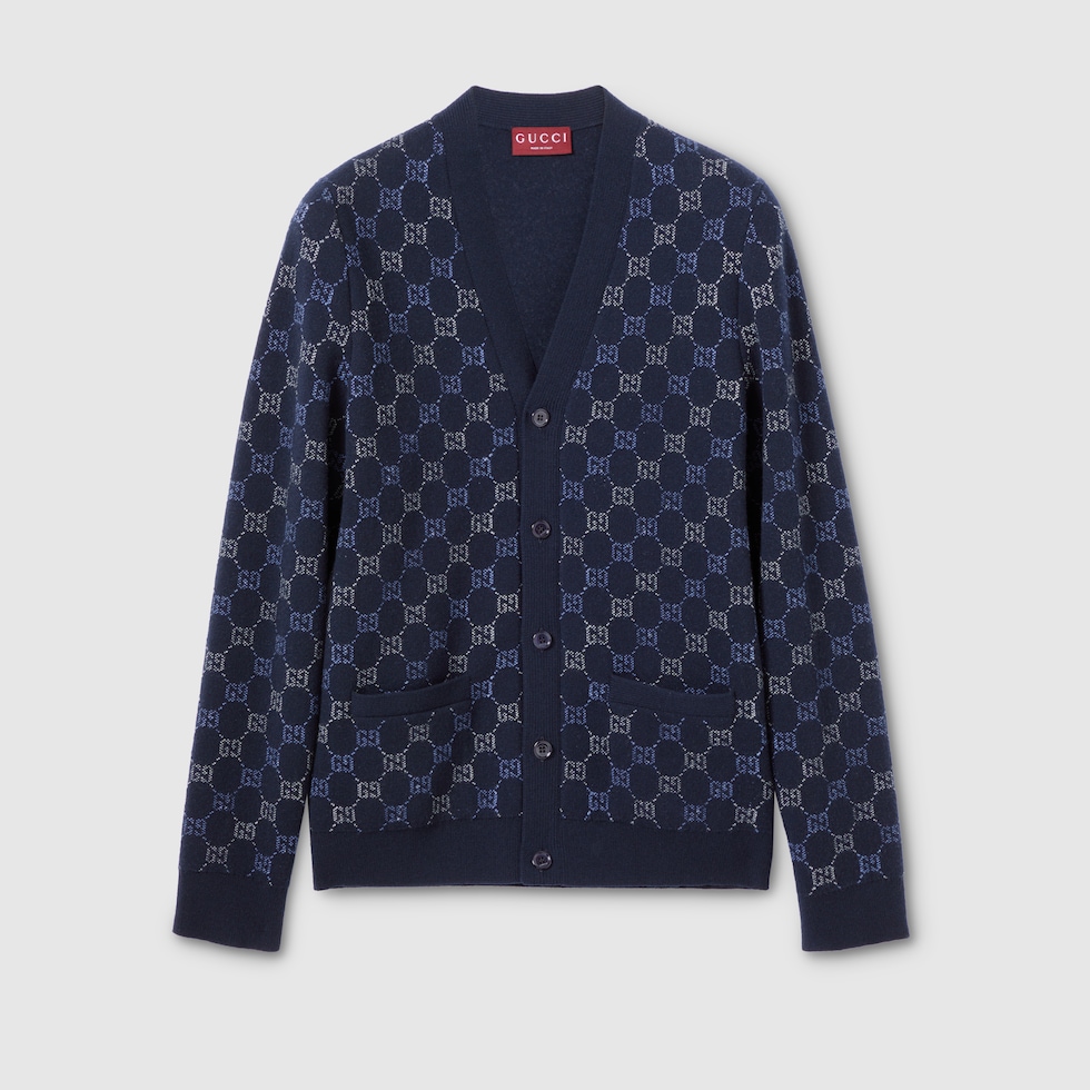 GG double wool knit jumper in dark blue | GUCCI® IT