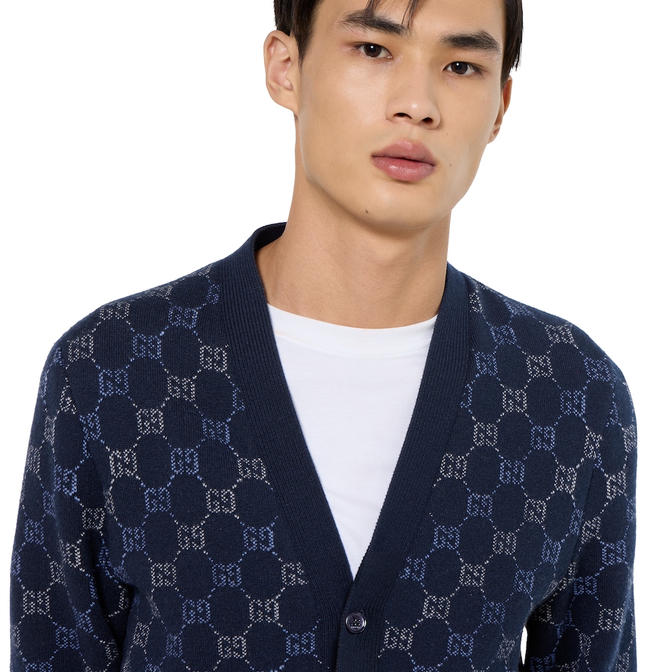 GG double wool knit sweater in dark blue | GUCCI® US