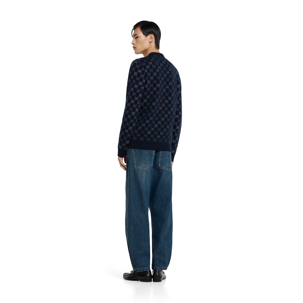 GG double wool knit sweater in dark blue | GUCCI® CA