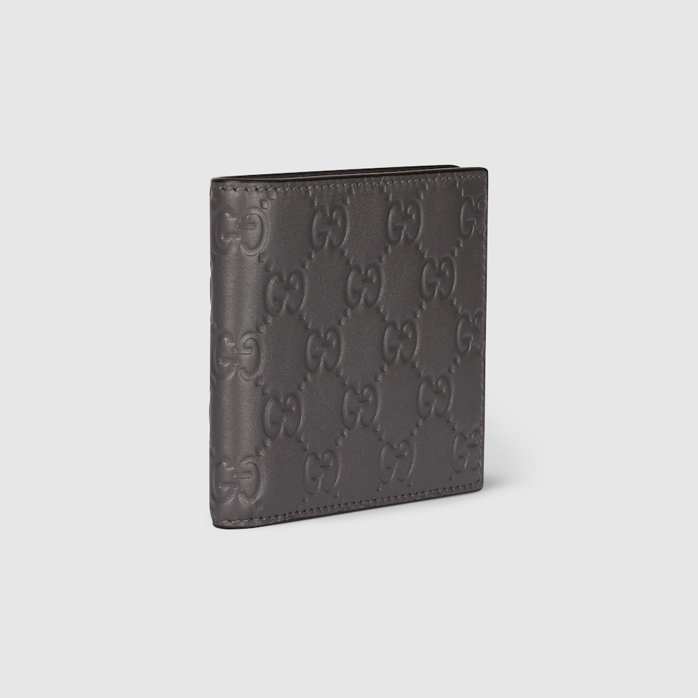 GG Emblem bi-fold wallet in grey GG leather | GUCCI® CA