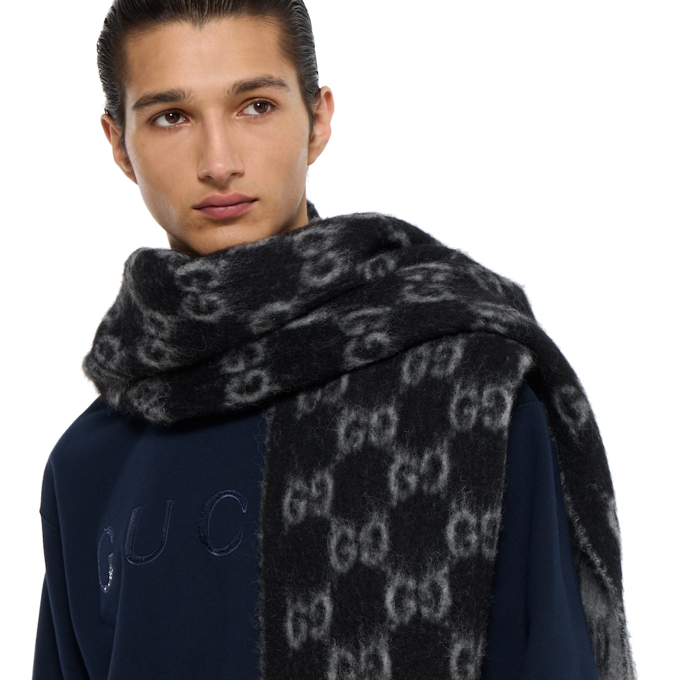 GG alpaca wool scarf in black and light grey | GUCCI® US
