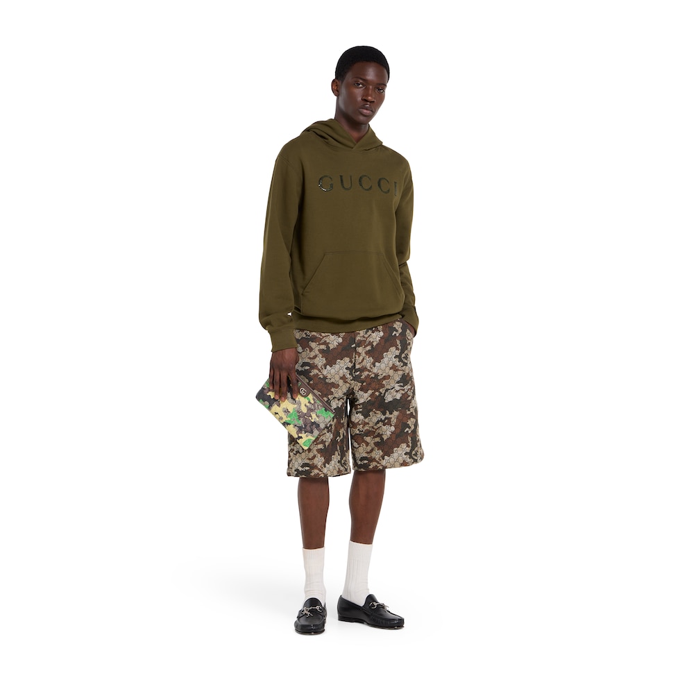 GG pouch in green and yellow GG fabric | GUCCI® US