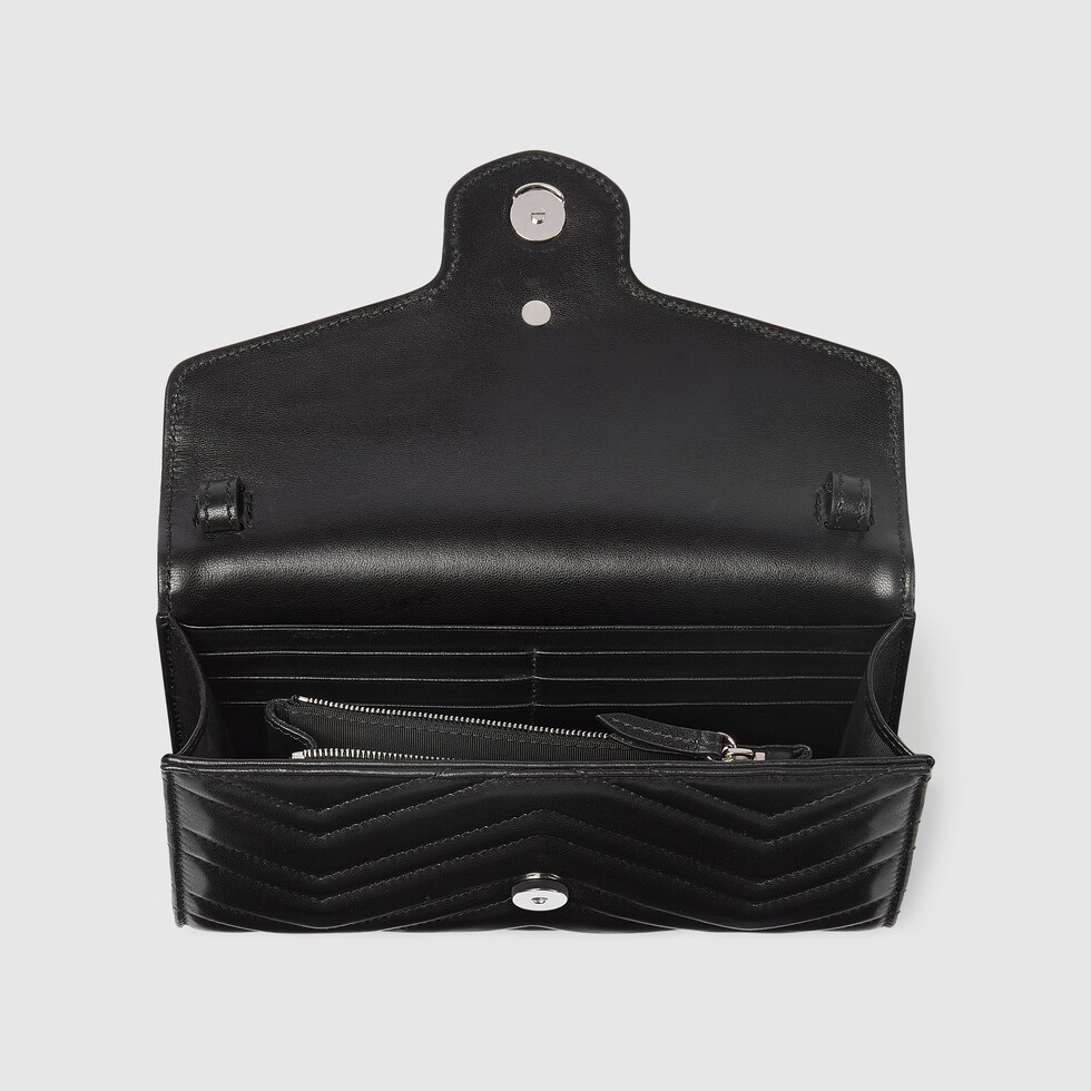 GG Marmont wallet on chain in black leather | GUCCI® US