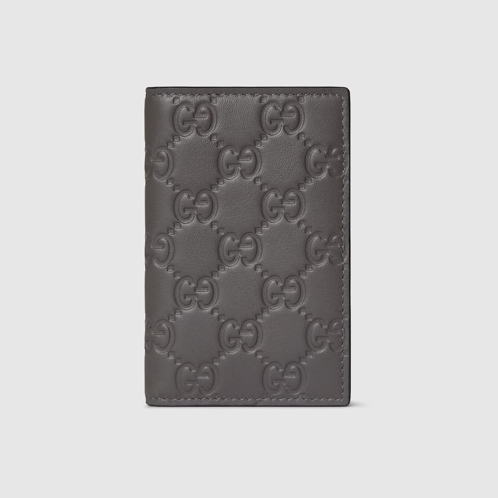 GG Emblem card case in grey GG leather | GUCCI® AU