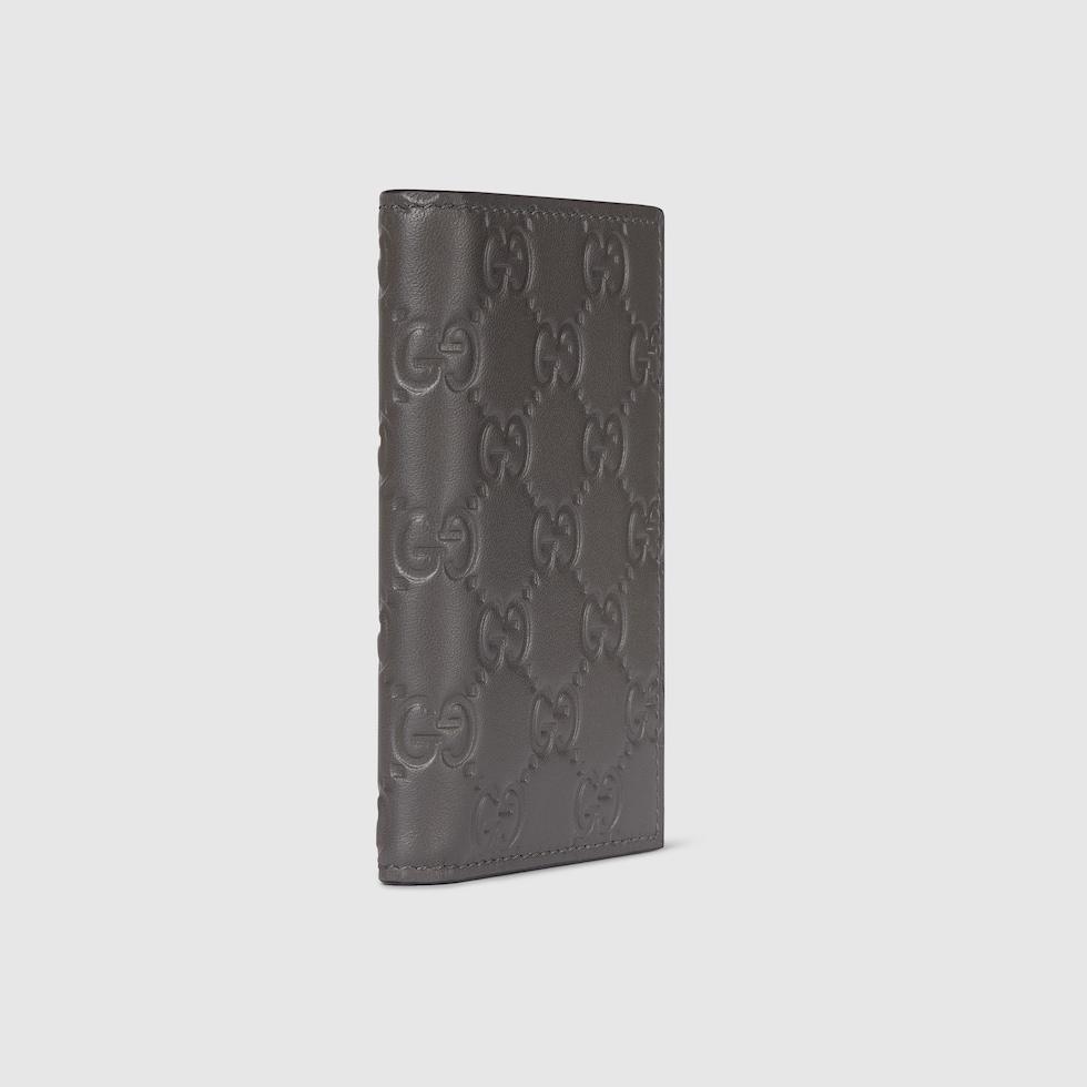 GG Emblem card case in grey GG leather | GUCCI® CA