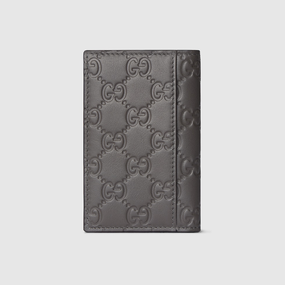 GG Emblem card case in grey GG leather | GUCCI® NZ