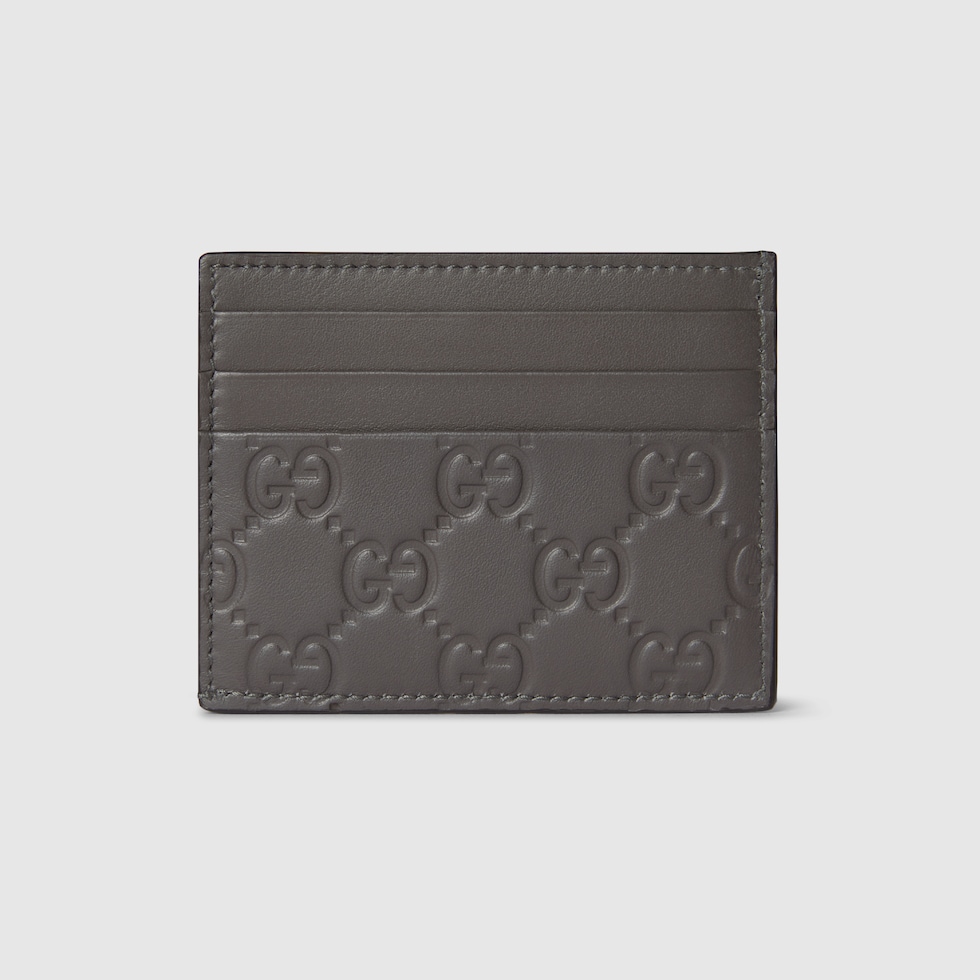 GG Emblem card case in grey GG leather | GUCCI® AU