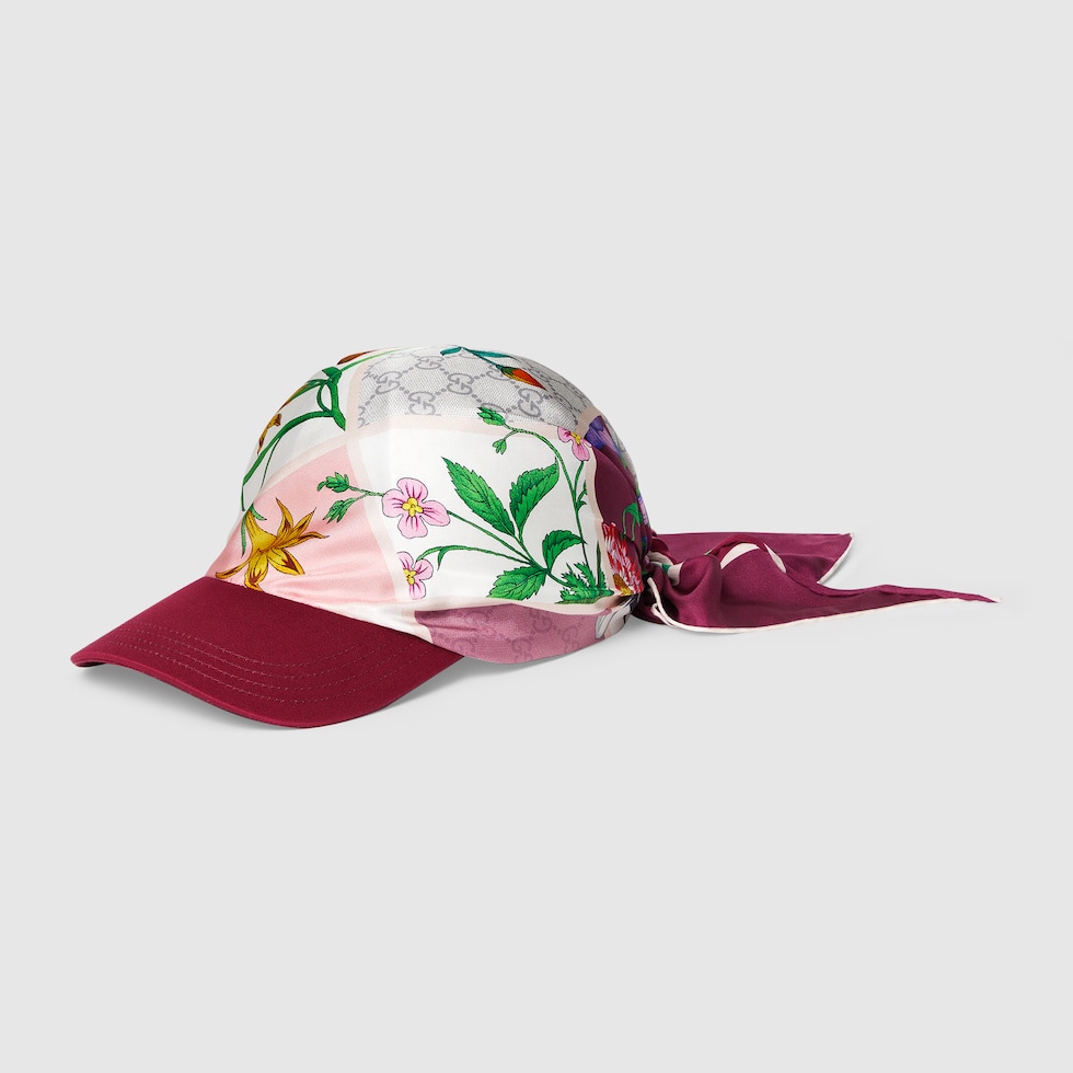 Printed silk baseball cap in pink and bordeaux | GUCCI® UK
