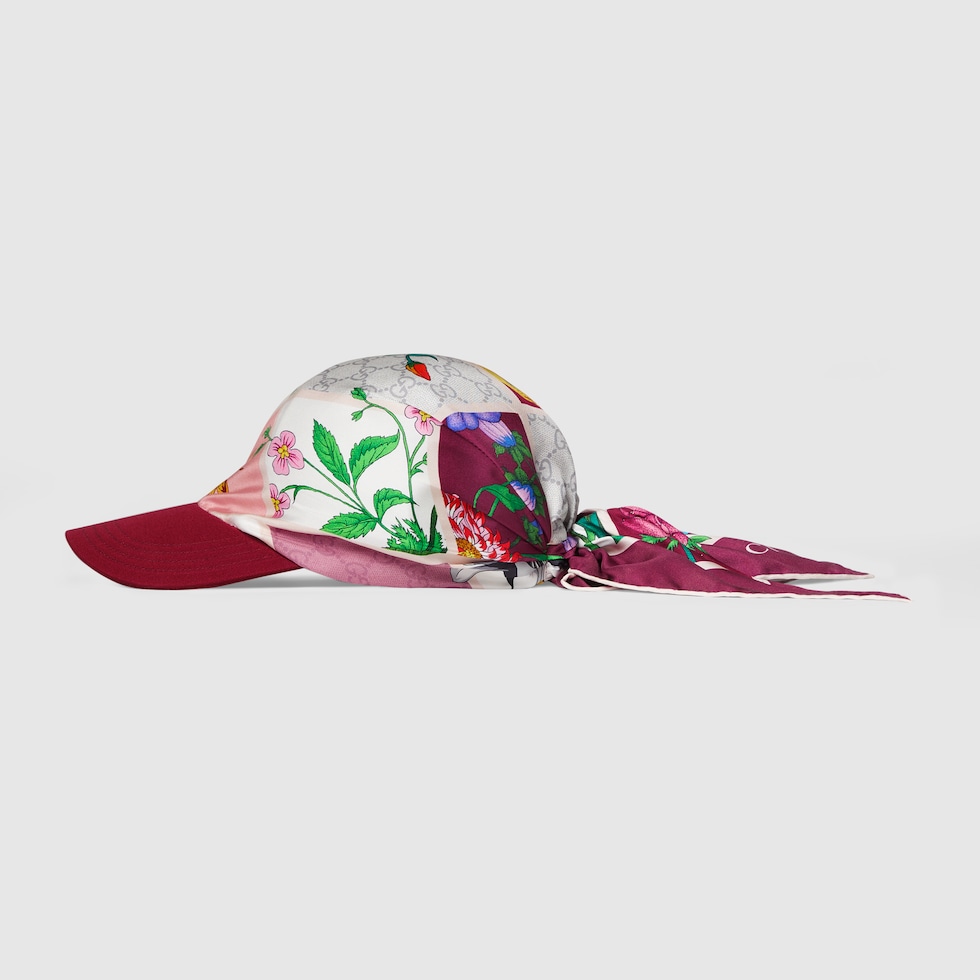 Printed silk baseball cap in pink and bordeaux | GUCCI® AU