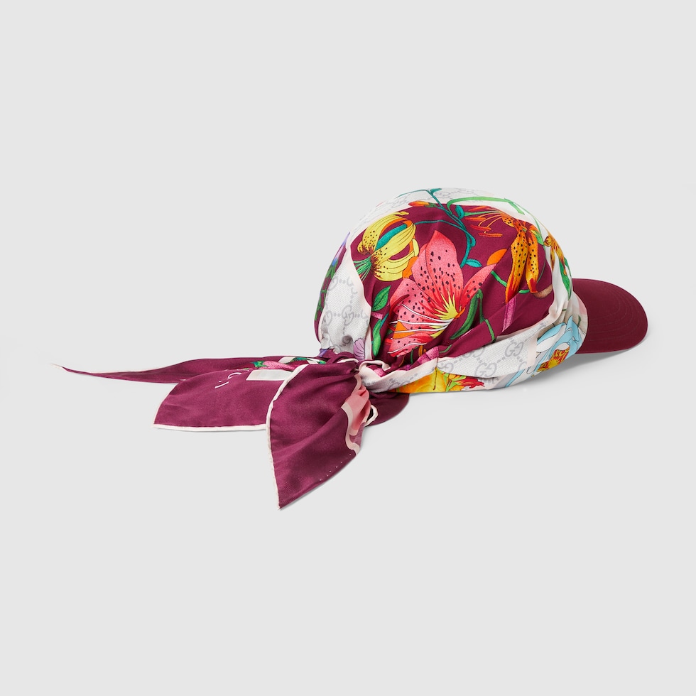 Printed silk baseball cap in pink and bordeaux | GUCCI® UK