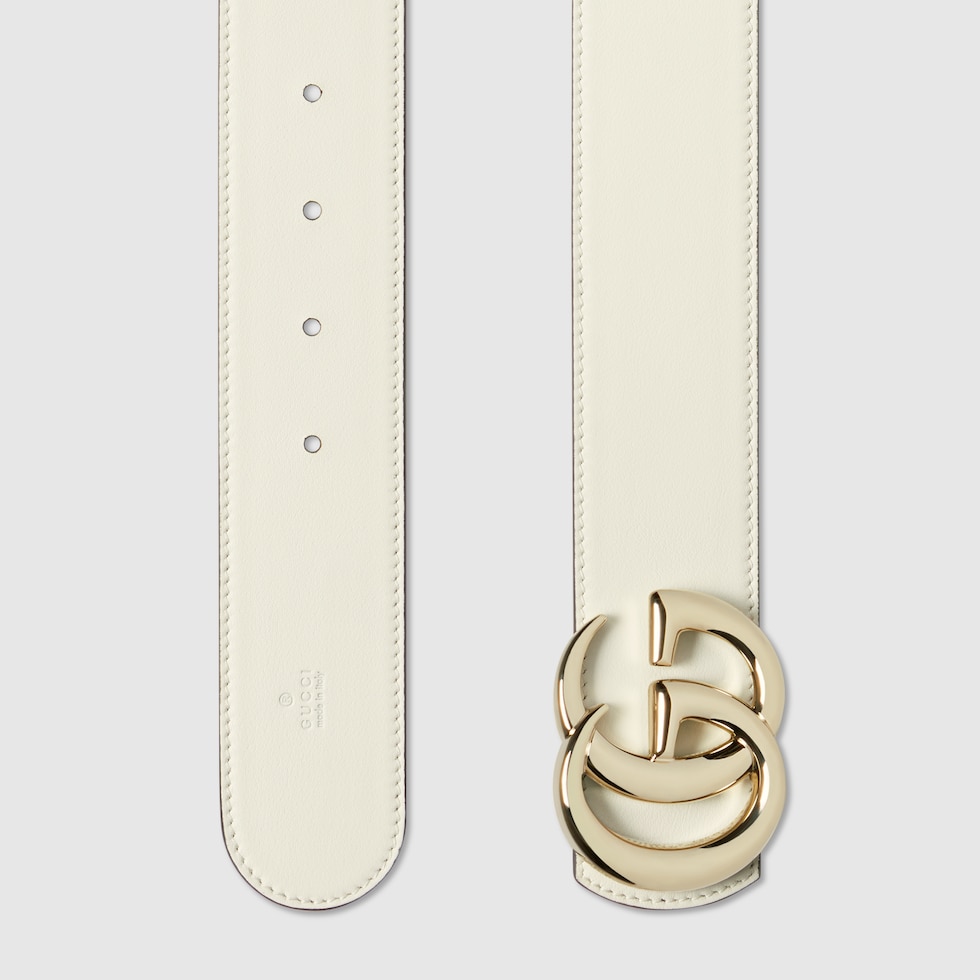 Reversible GG Marmont belt in white GG Supreme and leather | GUCCI® US